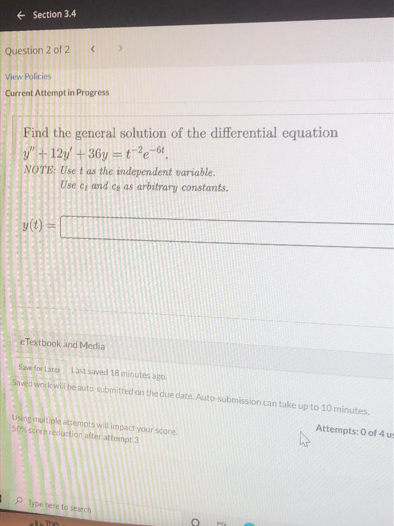 Solved Section 3.4 Question 2 of 2 View Policies Current | Chegg.com