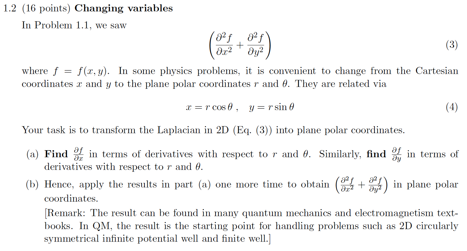 Solved 1.2 (16 points) Changing variables\\nIn Problem 1.1, | Chegg.com
