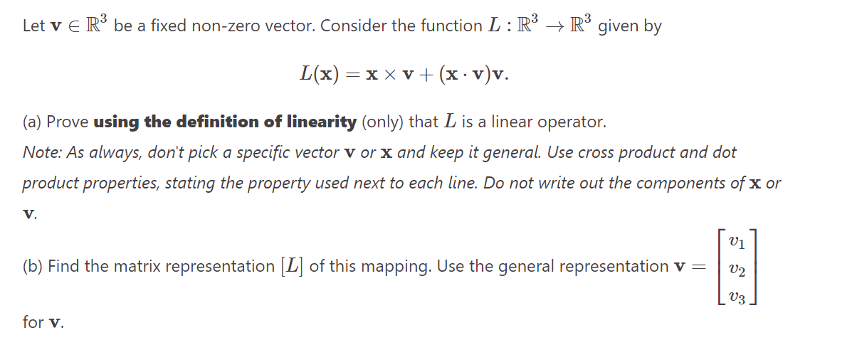 Solved Let v∈R3 be a fixed non-zero vector. Consider the | Chegg.com