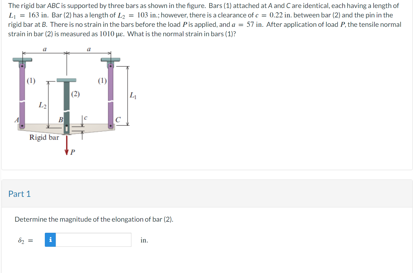 Solved The rigid bar ABC is supported by three bars as shown | Chegg.com