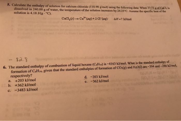 Solved 5. Calculate the enthalpy of solution for calcium | Chegg.com