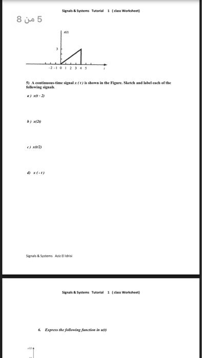 Solved Signals & Systems Tutorial(class Worksheet) 1. Plot | Chegg.com