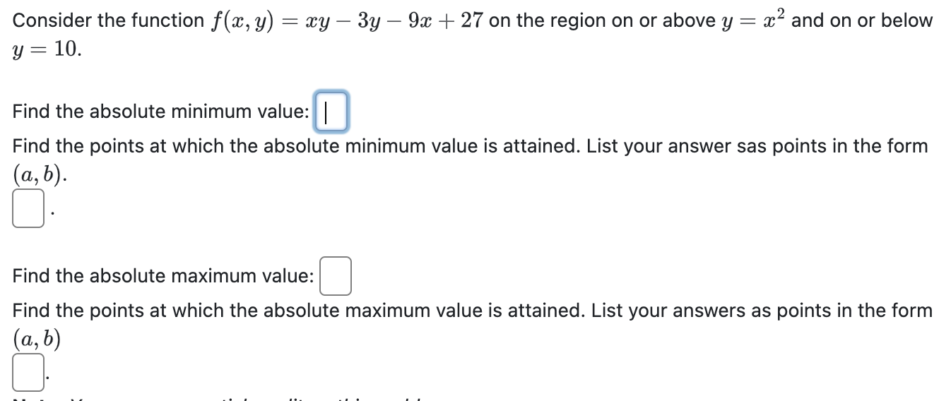 Solved Consider the function f(x,y)=xy−3y−9x+27 on the | Chegg.com