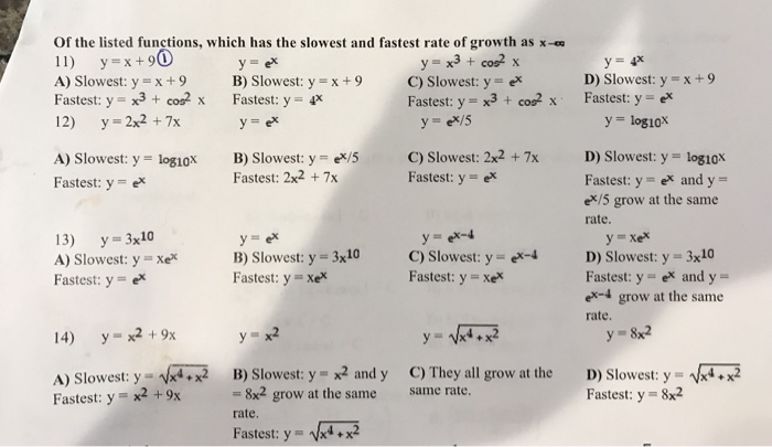 Solved Of the listed functions which has the slowest and | Chegg.com