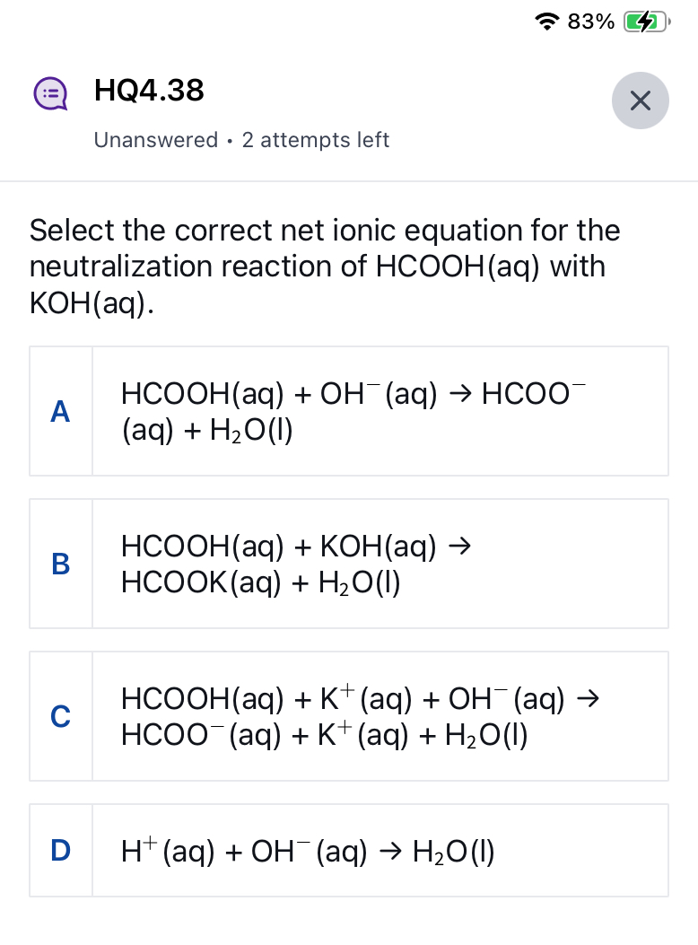 Solved Select the correct net ionic equation for | Chegg.com