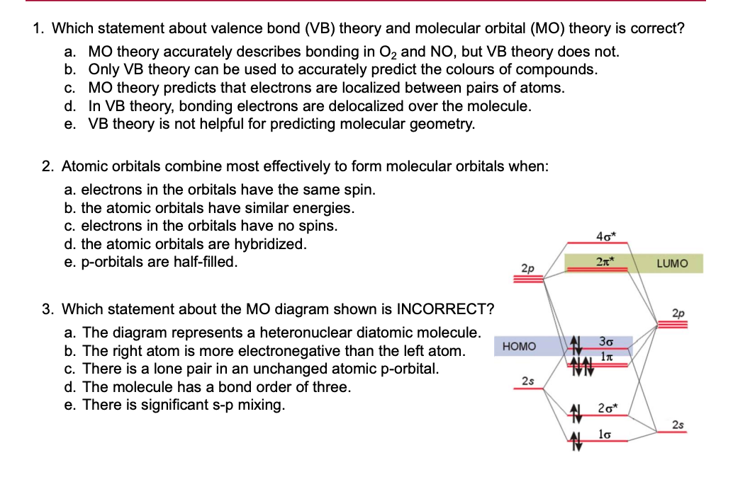 Solved 1. Which statement about valence bond (VB) theory and | Chegg.com