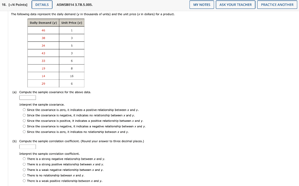 Solved A Compute The Sample Covariance For The Above Data