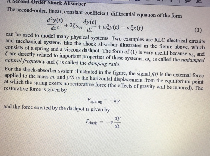 Solved A Second Order Shock Absorber The second-order, | Chegg.com