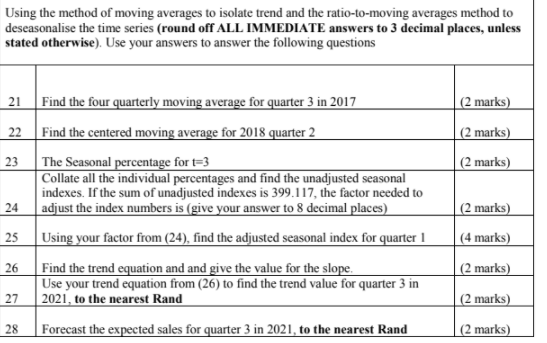 Solved Using the method of moving averages to isolate trend | Chegg.com