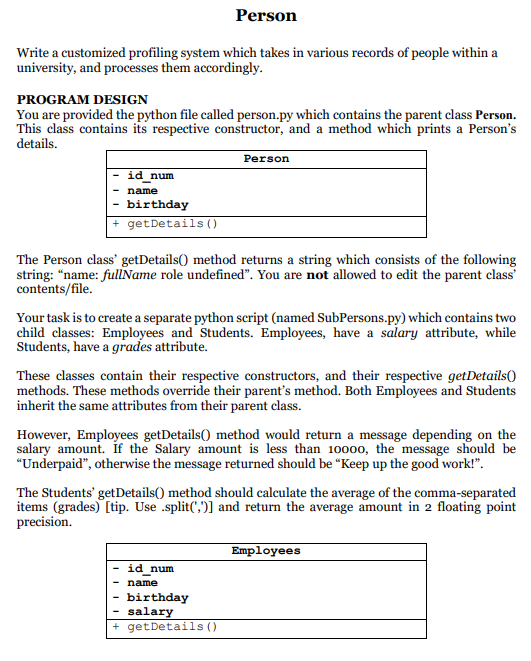 Solved Person Write a customized profiling system which | Chegg.com