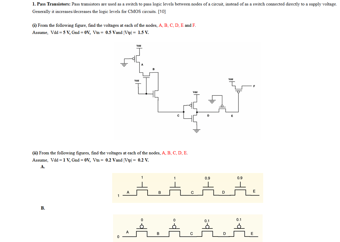 Solved 1. Pass Transistors: Pass transistors are used as a | Chegg.com