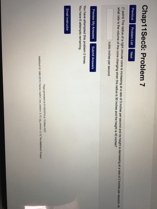 Solved Chap11Sec5: Problem 7 The radius of a right circular | Chegg.com