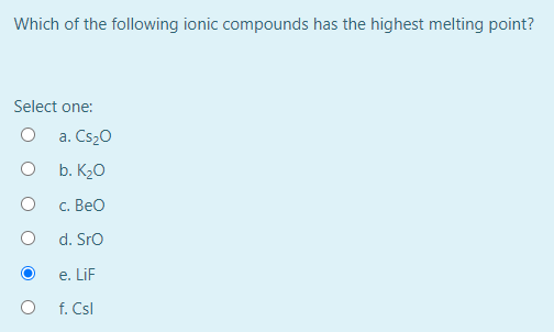 Solved Which of the following ionic compounds has the | Chegg.com