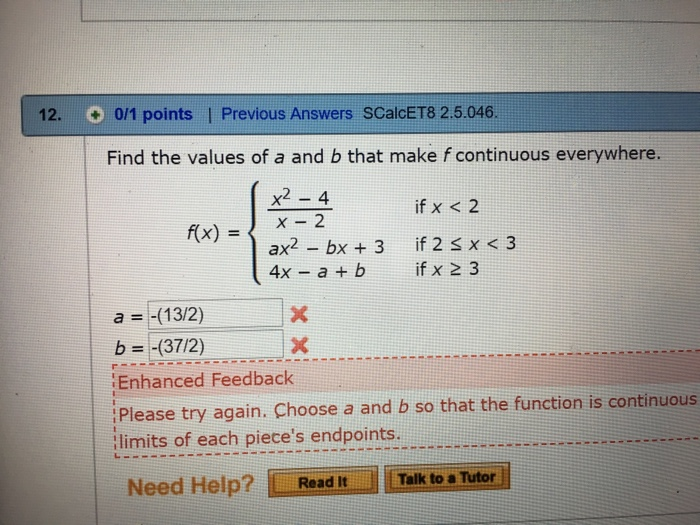 Solved | Previous Answers SCalcET8 2.5.046. O 0/1 points 12. | Chegg.com