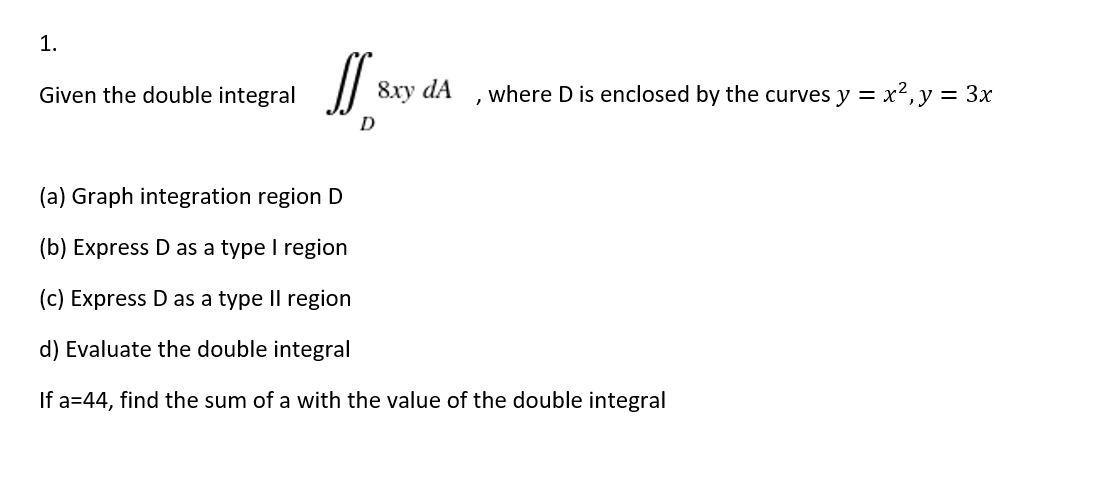 Solved 1. Given the double integral (a) Graph integration | Chegg.com
