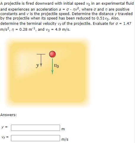 Solved A projectile is fired downward with initial speed vo | Chegg.com