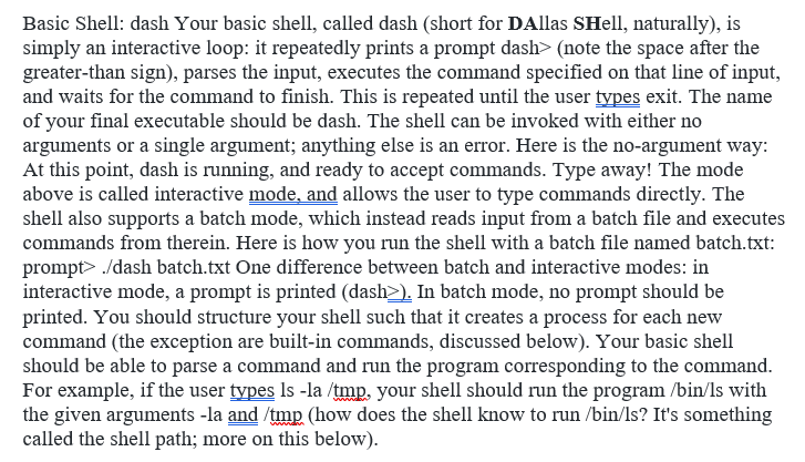 Solved Basic Shell: dash Your basic shell, called dash | Chegg.com
