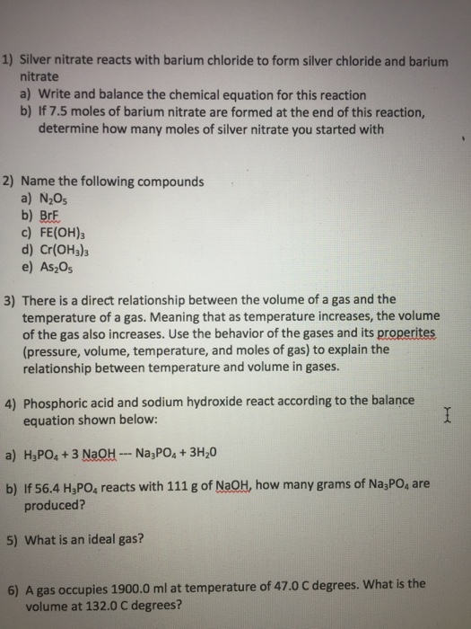 Solved 1) Silver nitrate reacts with barium chloride to form | Chegg.com