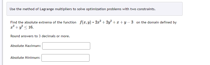 Solved Use the method of Lagrange multipliers to solve | Chegg.com