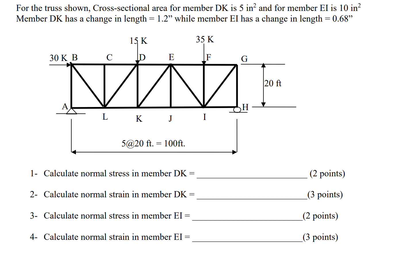 Solved For the truss shown, Cross-sectional area for member | Chegg.com