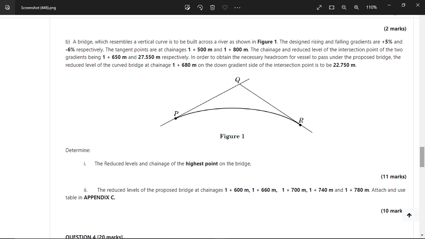 Solved b) A bridge, which resembles a vertical curve is to | Chegg.com