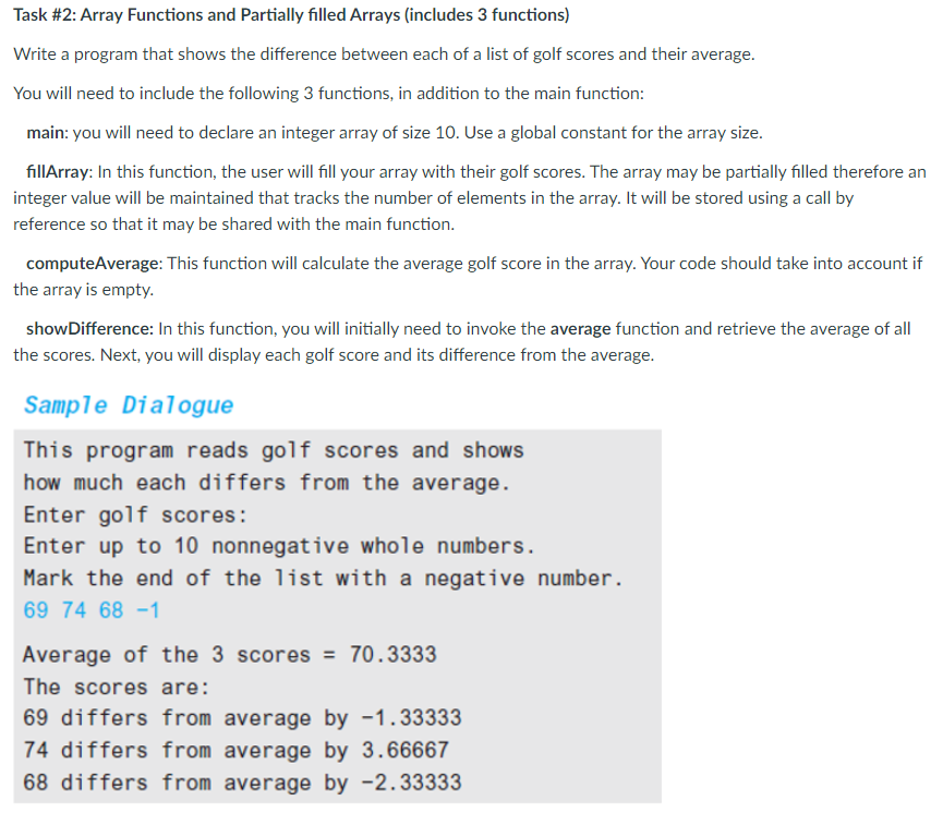 Solved Task 2 Array Functions And Partially Filled Arrays 5524