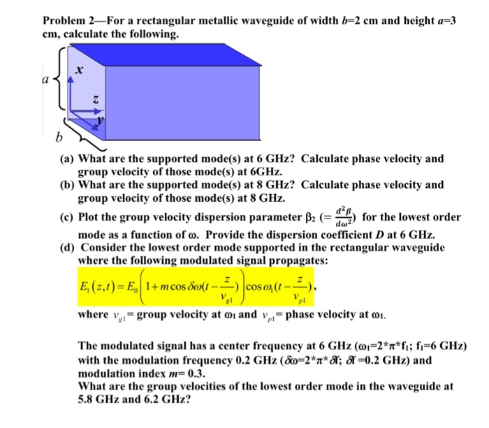 Solved Problem 2-For a rectangular metallic waveguide of | Chegg.com