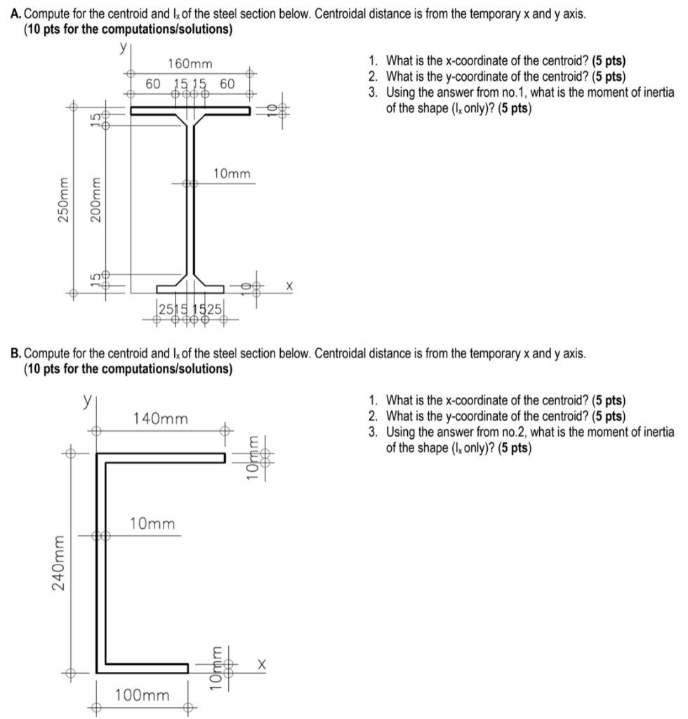 Solved A. Compute for the centroid and Ix of the steel | Chegg.com