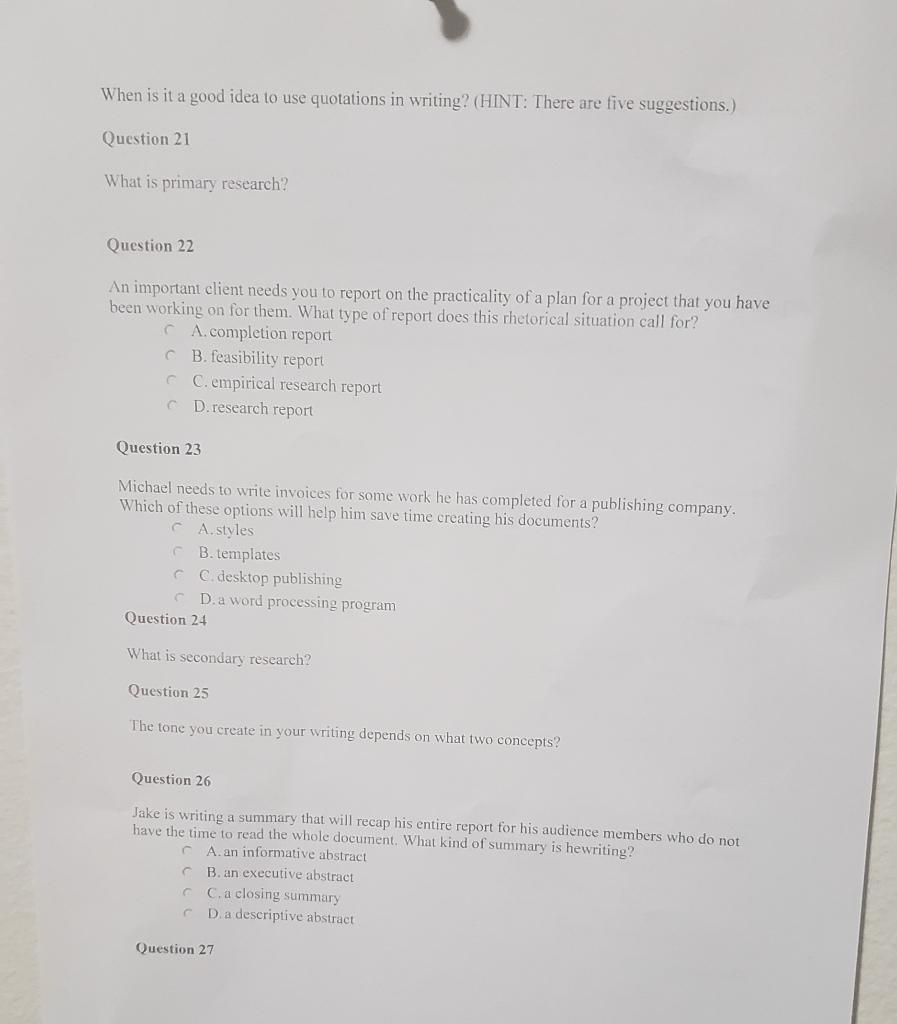 Solved When is it a good idea to use quotations in writing? | Chegg.com