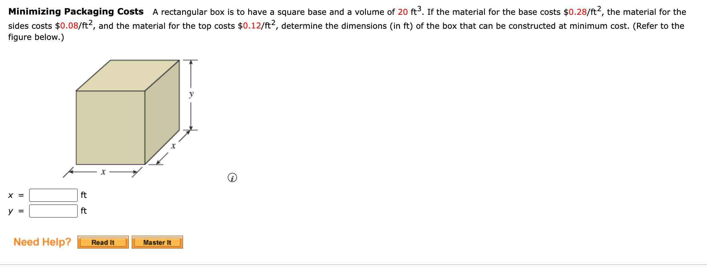 Solved Minimizing Packaging Costs A rectangular box is to | Chegg.com
