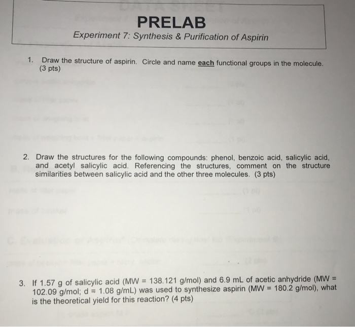 Solved PRELAB Experiment 7: Synthesis & Purification of | Chegg.com
