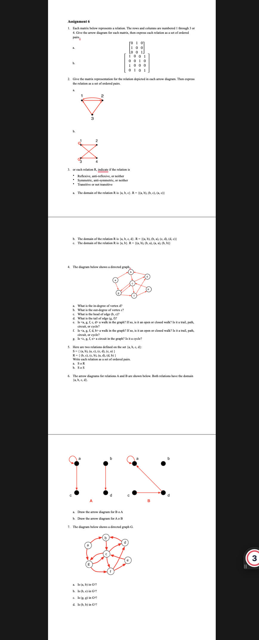 Solved 1. Each matrix below represents a relation. The rows | Chegg.com