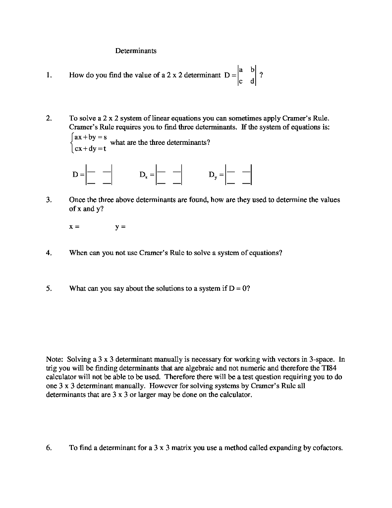 Solved Determinants 1. How do you find the value of a 2 x 2 | Chegg.com