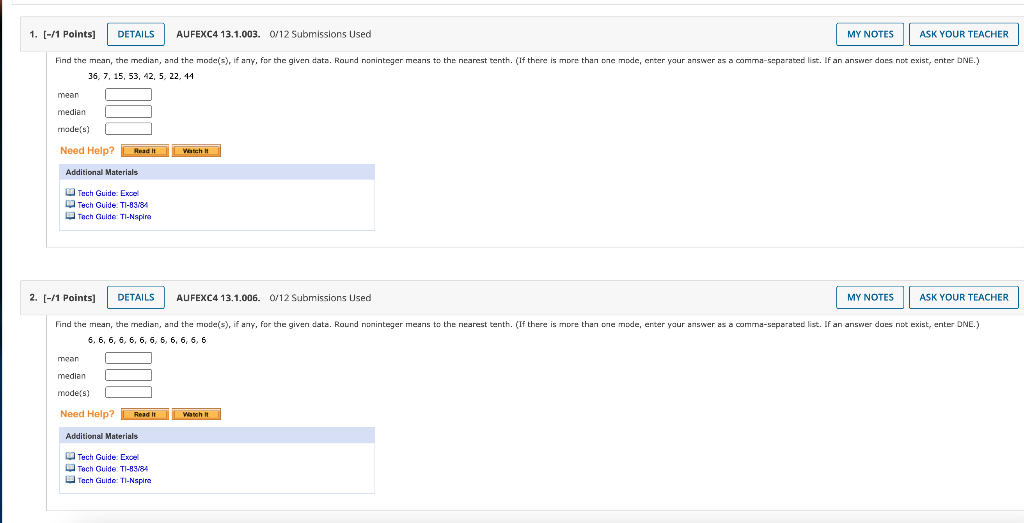 Solved 1. (-/1 Points] DETAILS AUFEXC4 13.1.003.0/12 | Chegg.com