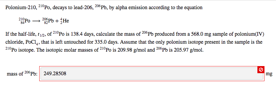 Solved Polonium-210, 210Po, decays to lead-206, 206 Pb, by | Chegg.com