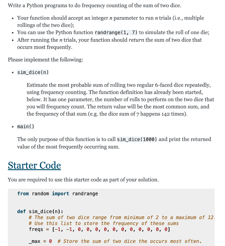 Write a Python programs to do frequency counting of | Chegg.com