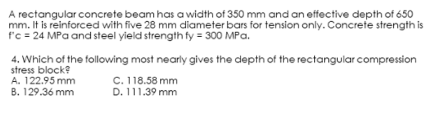 Solved A rectangular concrete beam has a width of 350 mm and | Chegg.com