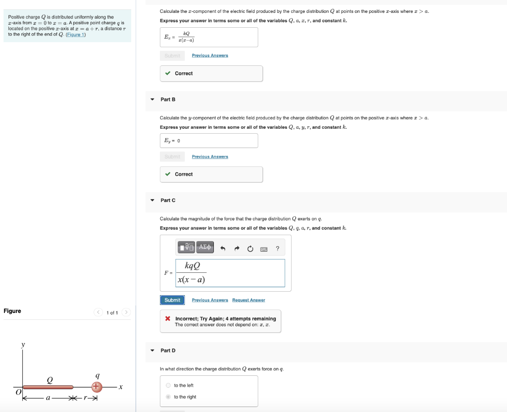 Solved Positive charge Q is distributed uniformly along the | Chegg.com