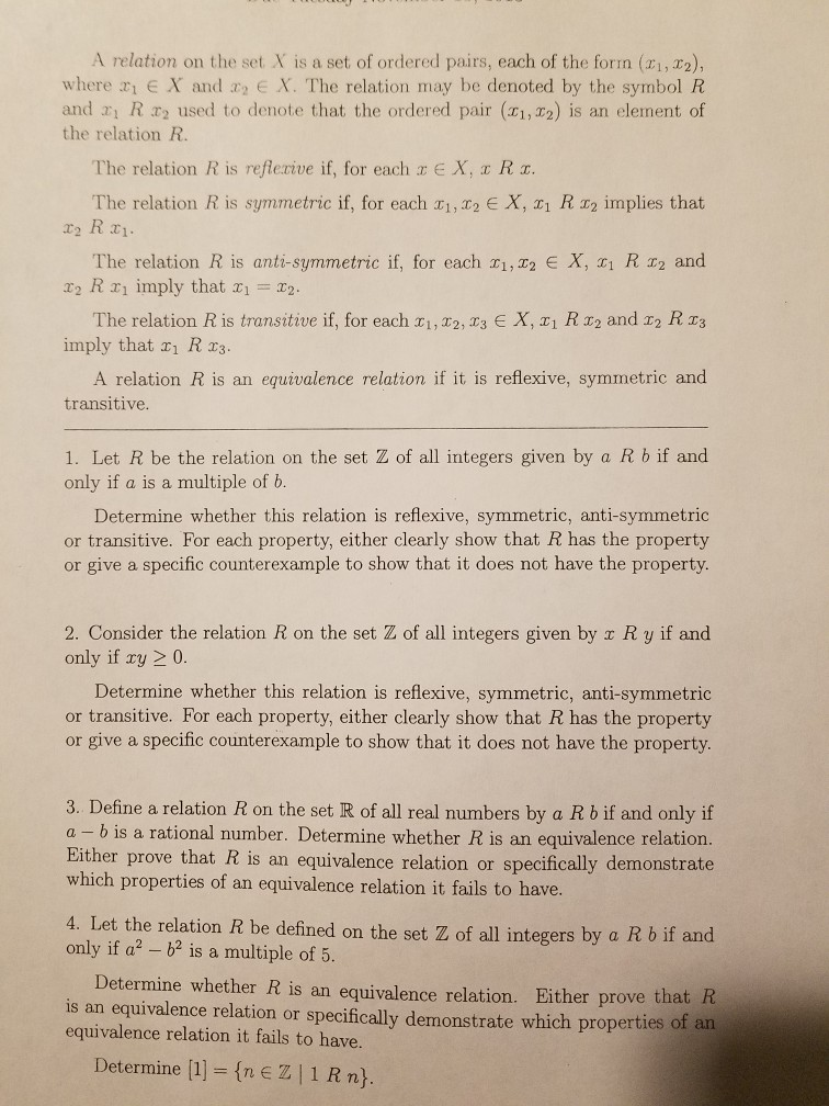 Solved Relation On The Set X Is A Set Of Ordered Pairs Each