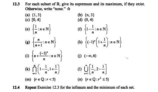 Solved 12.3 For each subset of R, give its supremum and its | Chegg.com