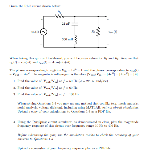 Solved Given the RLC circuit shown below: When taking this | Chegg.com