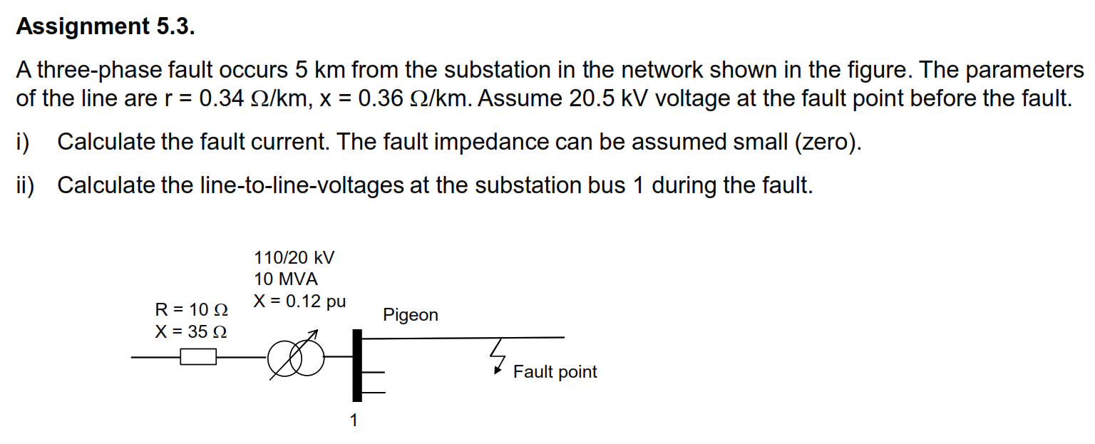 Solved A three-phase fault occurs 5 km from the substation | Chegg.com