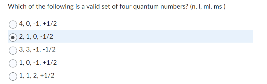 Solved Which of the following is a valid set of four quantum | Chegg.com