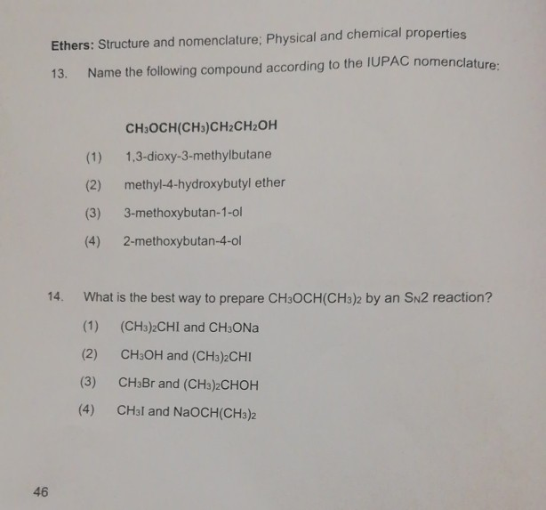 Solved Ethers: Structure and nomenclature; Physical and | Chegg.com