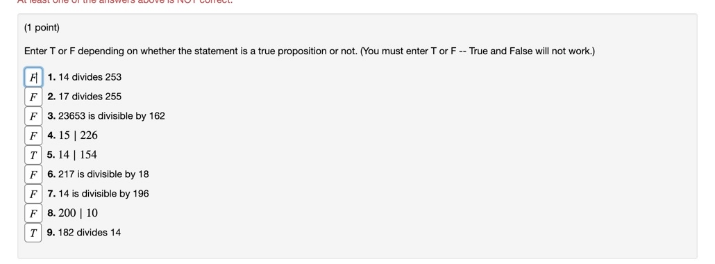 Solved (1 point) Enter Tor F depending on whether the | Chegg.com