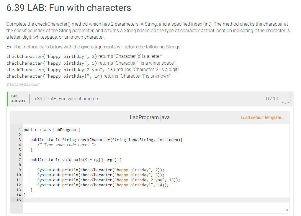 Solved 6.39 LAB: Fun with characters Complete the | Chegg.com