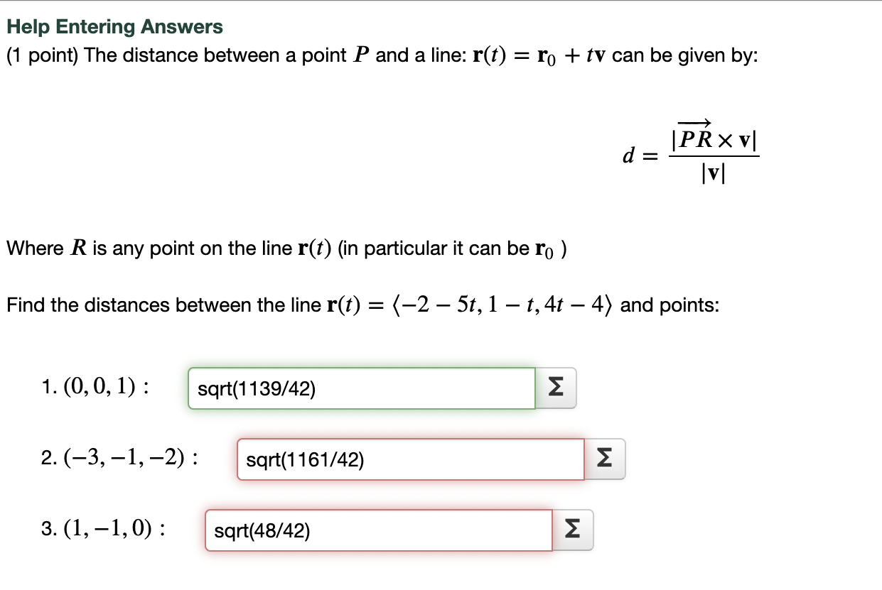 Solved Help Entering Answers(1 ﻿point) ﻿The distance between | Chegg.com