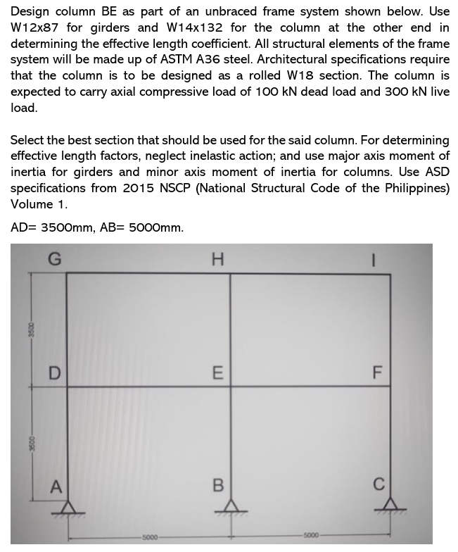 Solved Design column BE as part of an unbraced frame system | Chegg.com