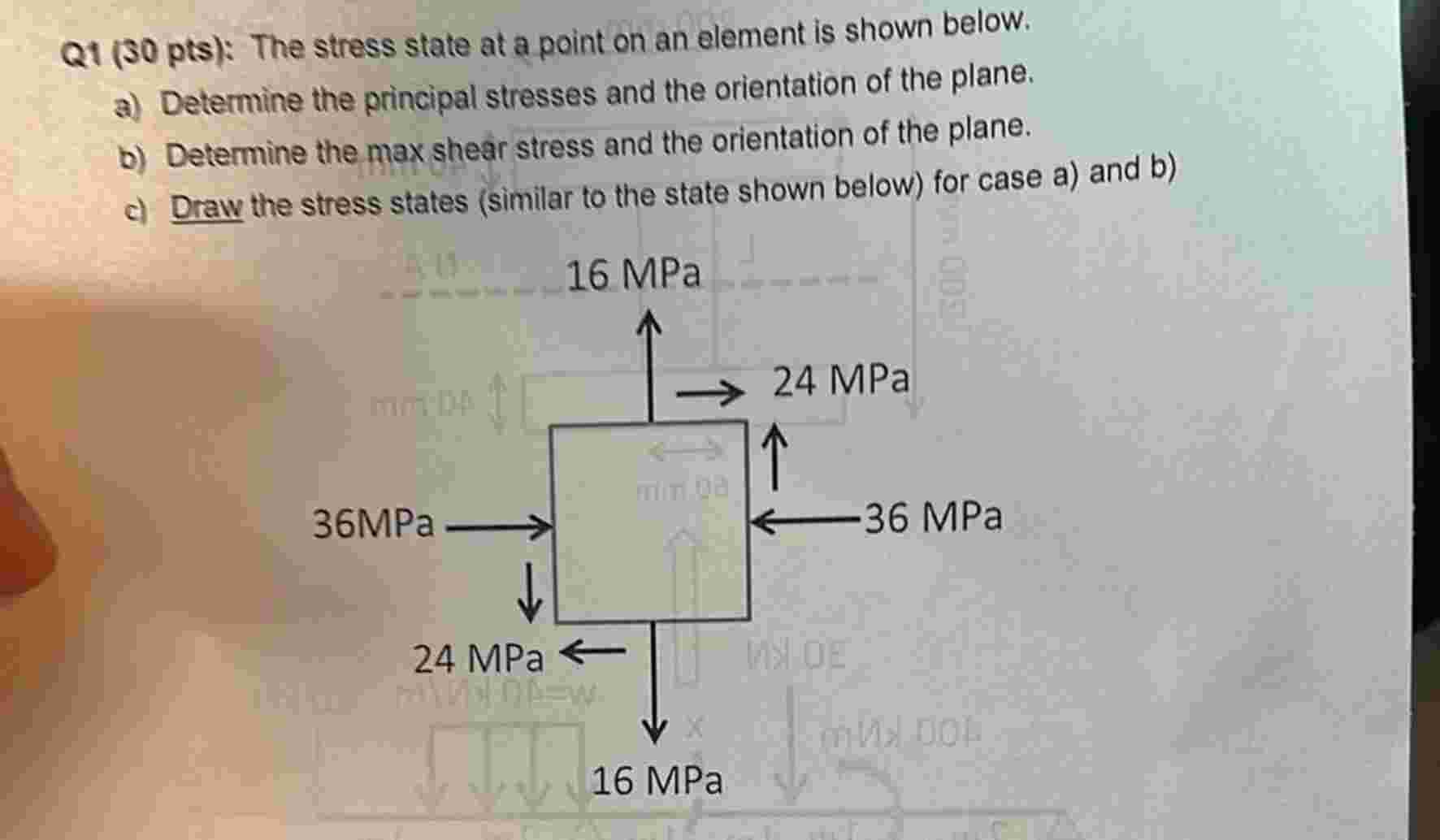 Solved Q1 ( \( \mathbf{3 0 ﻿~ p t s} \) ): The stress state | Chegg.com