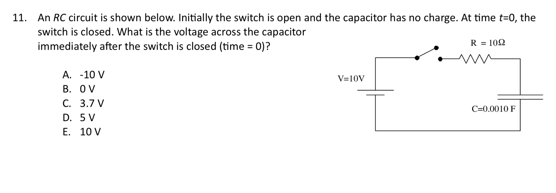 Solved An RC circuit is shown below. Initially the switch is | Chegg.com